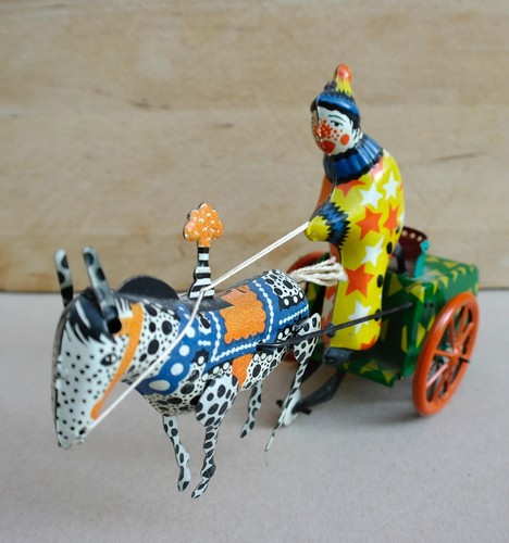 BLECHSPIELZEUG Blech Spielzeug Clown mit Pferde Kutsche Esel 70er ...