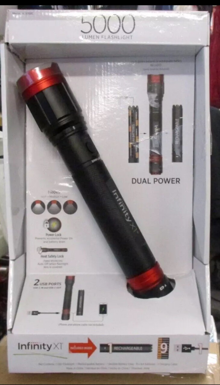 Infinity X1 5000 Lumens Flashlight Rechargeable Dual Power Twist Focus ...