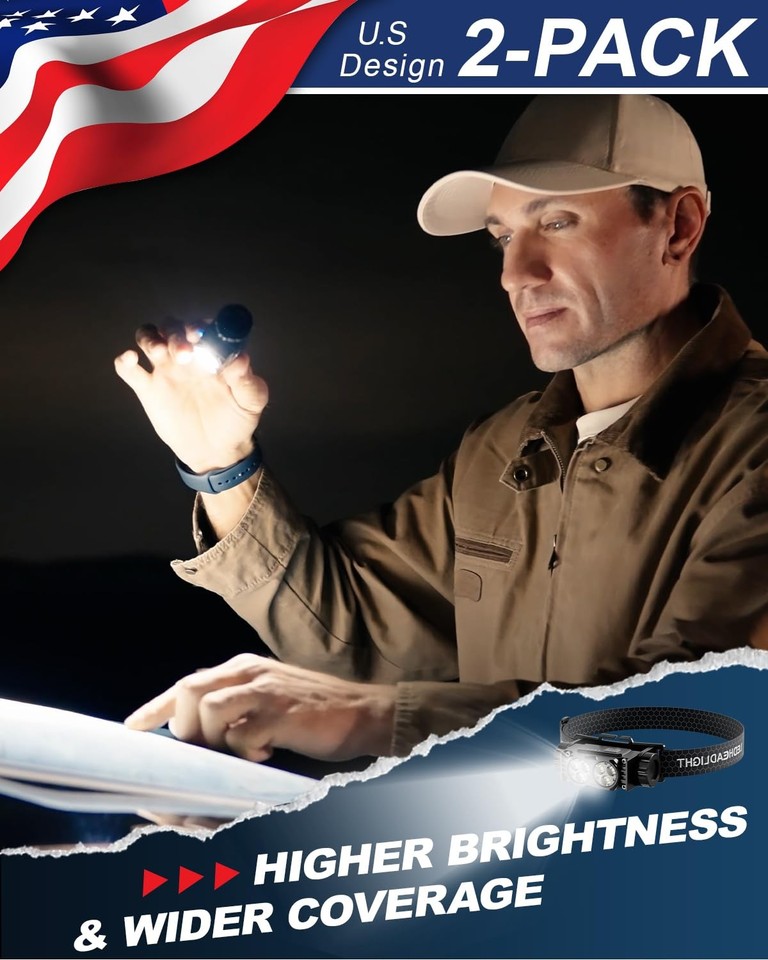 Headlamp Rechargeable 2PCS,4500L Super Bright Light Bright LED ...