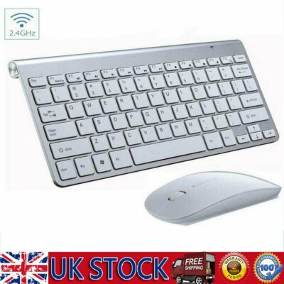 Silver Wireless Keyboard & Cordless Mouse Set 2.4G for Latptop Desktop ...