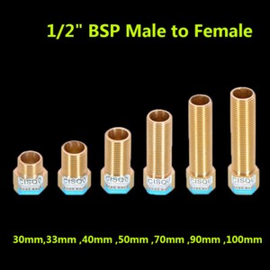 Brass 1/2" BSP Male to Female Thread Extension Nipple Adapter Connector ...