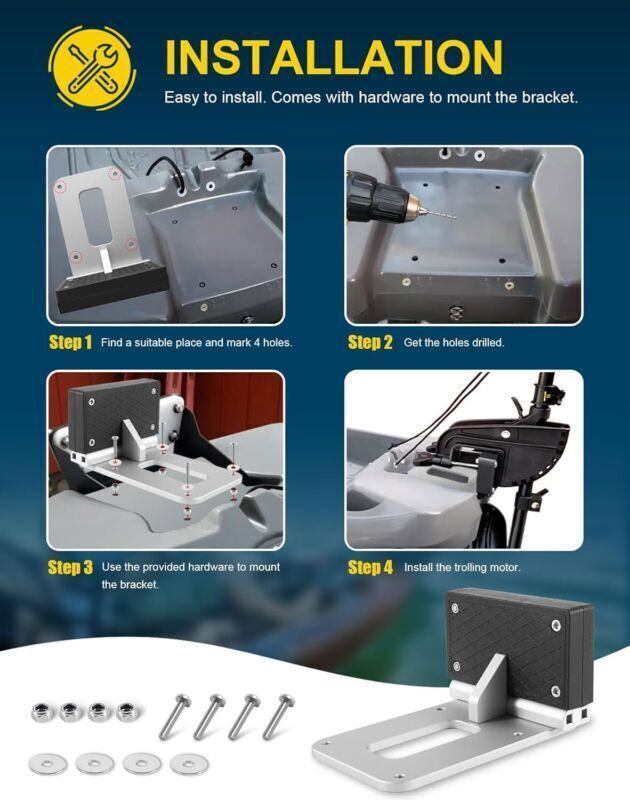 Universal Transom Trolling Motor Mount Bracket Kit For Kayaks Kayak ...