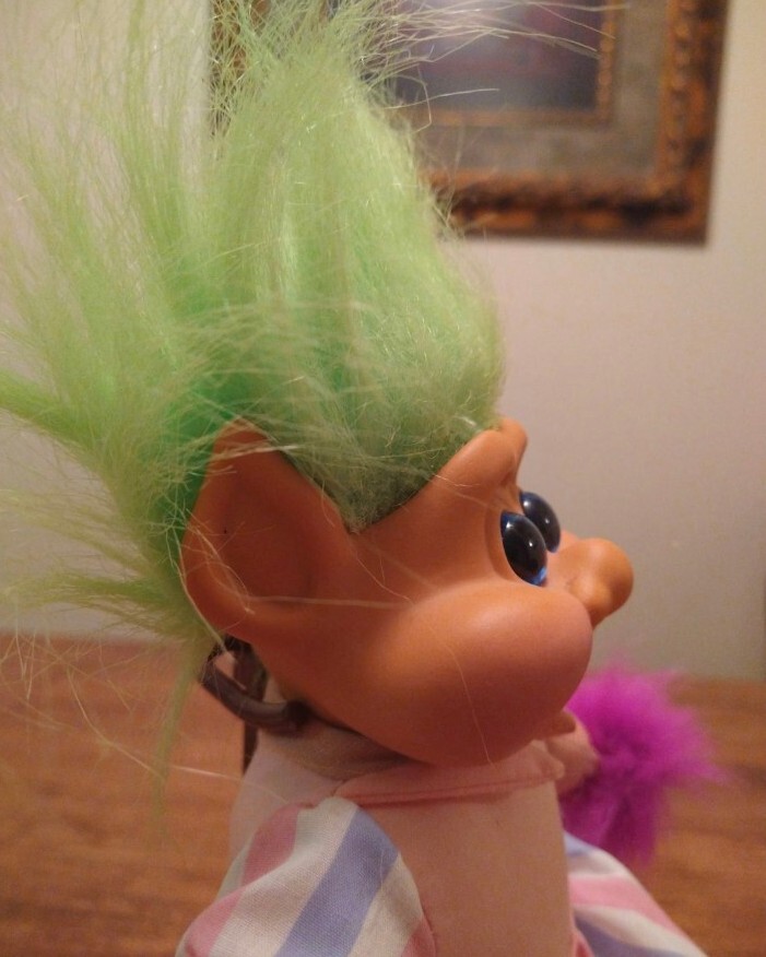 Vintage Troll Doll Soft Plush Body Hard Head Green Hair Cheer Leader ...