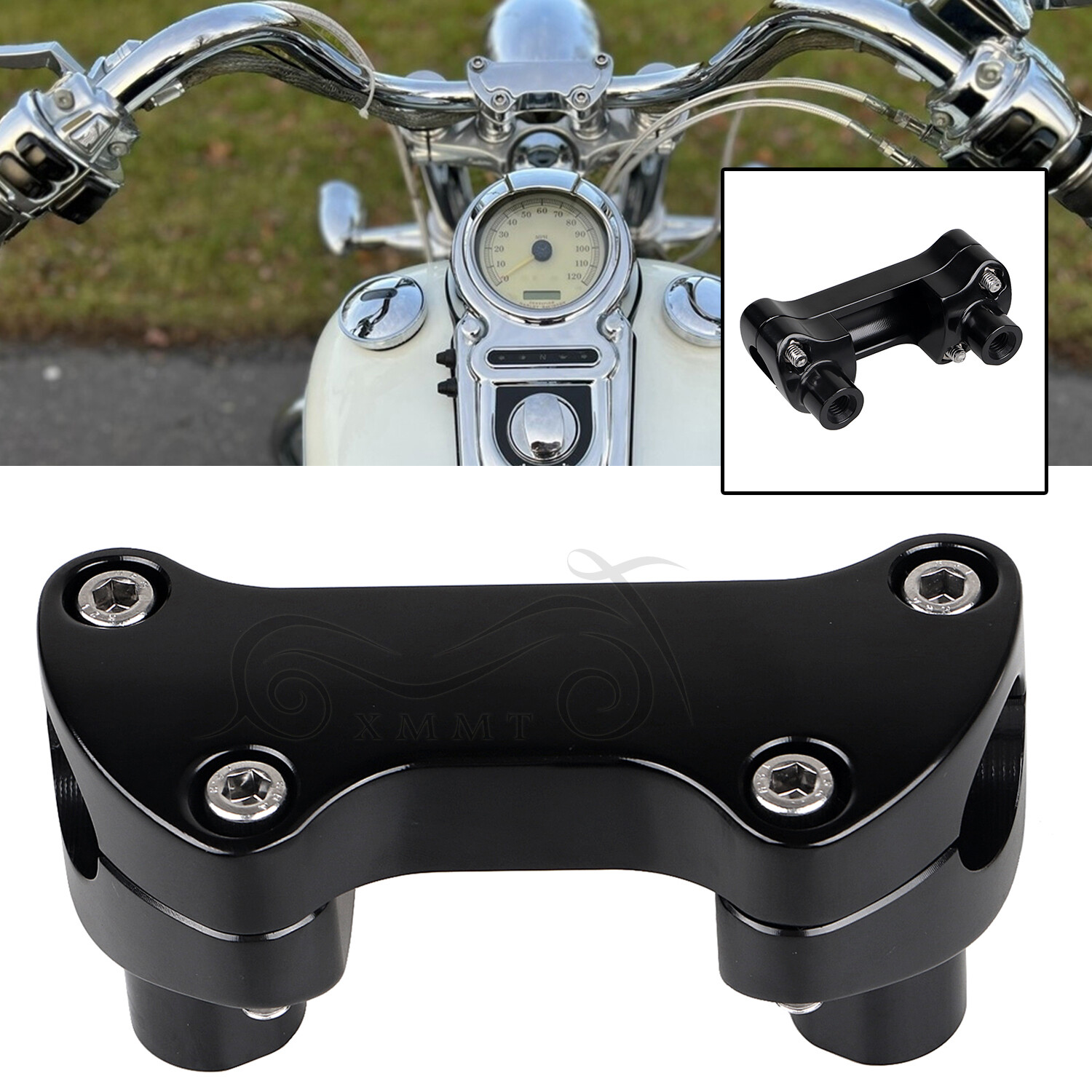 1.7" Handlebar Risers & Top Clamp 1" Bar For Harley Sportster Dyna Tour ...