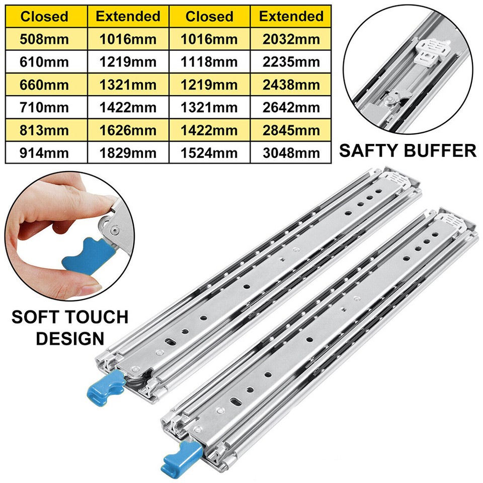 2x Locking Drawer Slide 125KG Heavy Duty Runners Trailer 500-2000mm ...