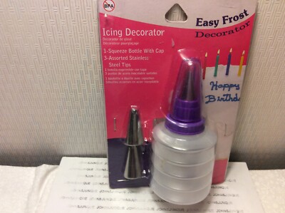 ICING DECORATOR KIT New-sealed plastic casing 1-bottle & 3-assorted ...