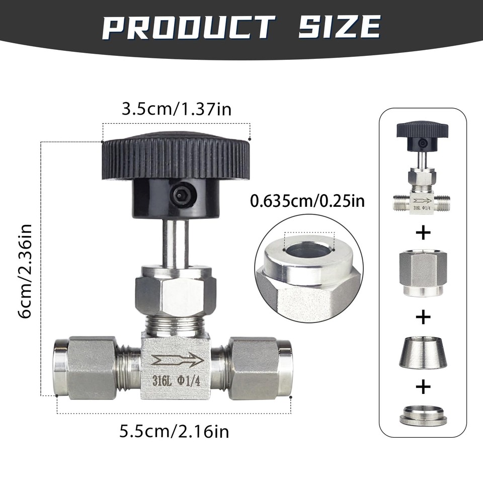 1 Piece1/4NeedleValve，O.D.1/4 Inch Flow Control Valve,for Connecting 0 ...