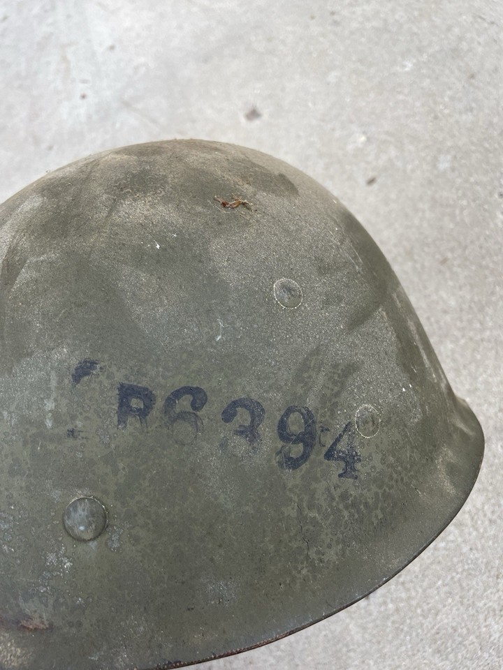 WWII WW2 Original M1 Military Army Helmet Front Seam Fixed Bale w Liner ...