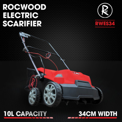 Electric Scarifier Lawn Raker Aerator 34cm RocwooD 1600W Motor Garden 2 ...