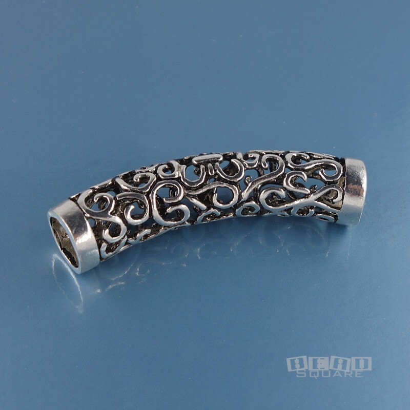 Antiqued Sterling Silver Openwork Wave Scroll Tube Pendant Bead 45mm ...