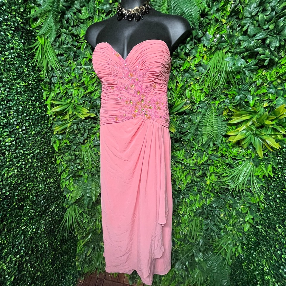 MAY QUEEN Dress Women 20 Pink Strapless Beaded Pleated Gown Formal ...