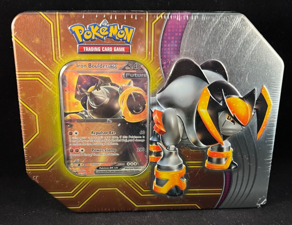 Pokémon - Paradox Destinies Tin - Iron Boulder EX - 5 Packs & 1 Foil ...