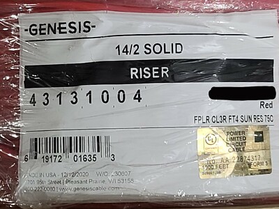 Honeywell Genesis Cable 4313 14/2C Solid UnShielded Riser Alarm/Comm ...
