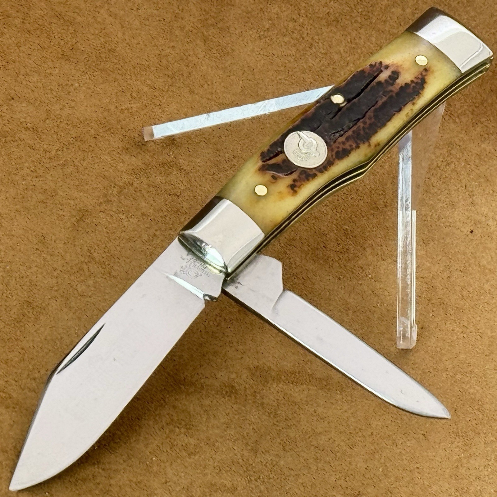 Bone Stag Gunstock Jack Knife by Queen USA (mkrs Schatt Morgan) C0MP to ...
