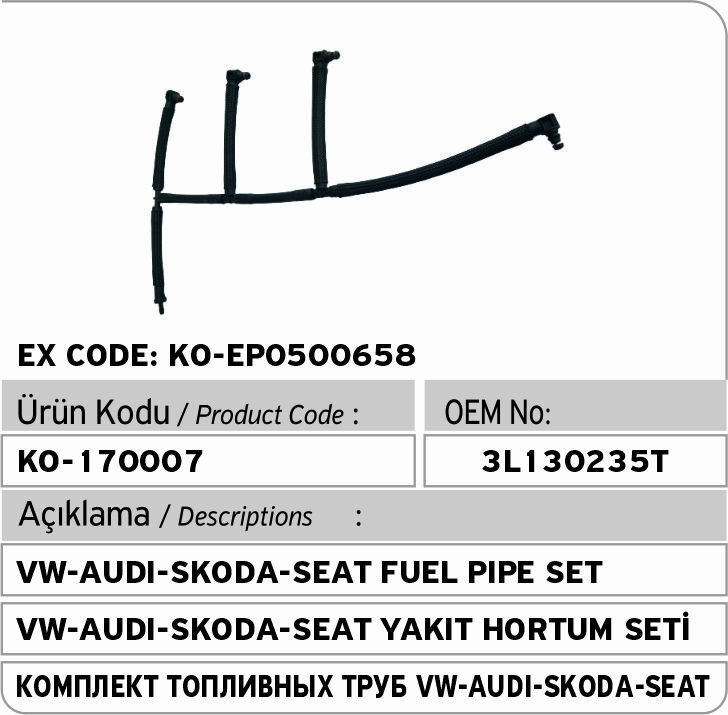 03L130235AG VW Audi Skoda Seat Fuel Return Pipe Set 0445130169 ...