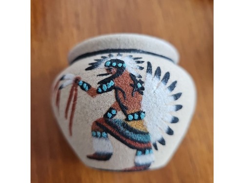 Authentic Native American SAND Finish HAND PAINTED Pottery Ceramic 2.75 ...