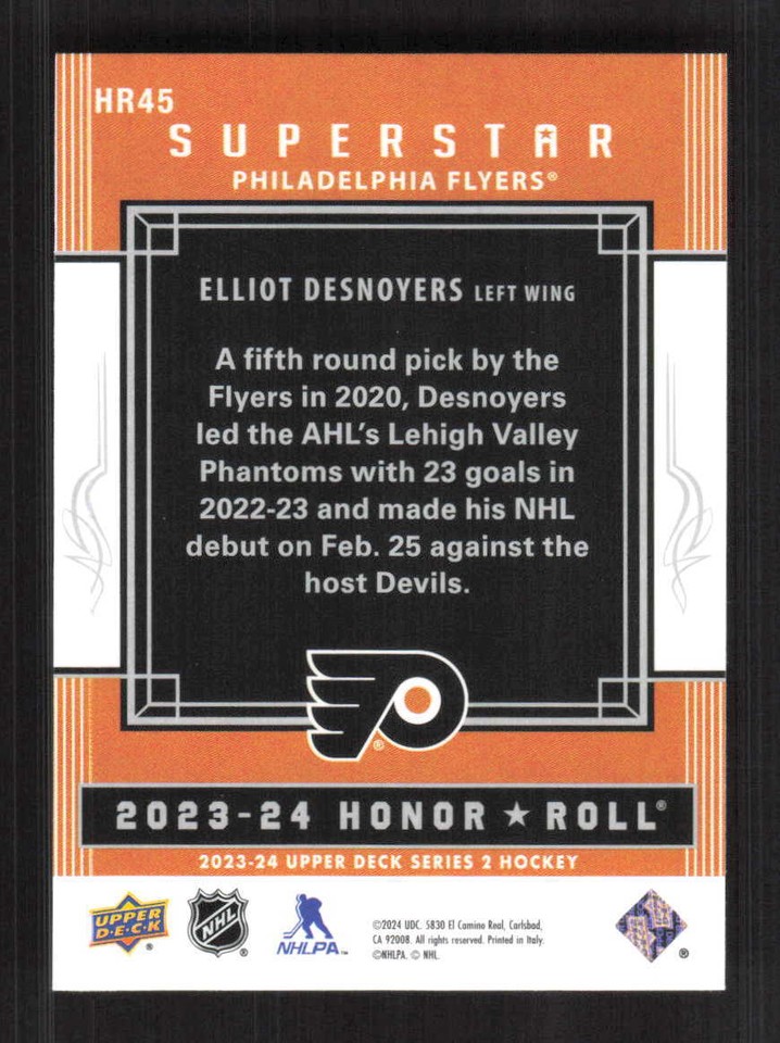 Elliot Desnoyers 2023-24 Upper Deck Honor Roll Philadelphia Flyers # ...