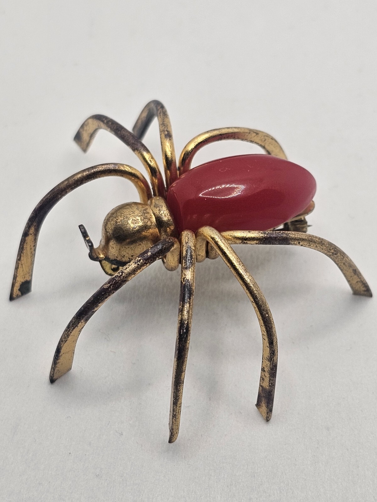1930s Art Deco Cherry RED Bakelite Spider Pin - Gem