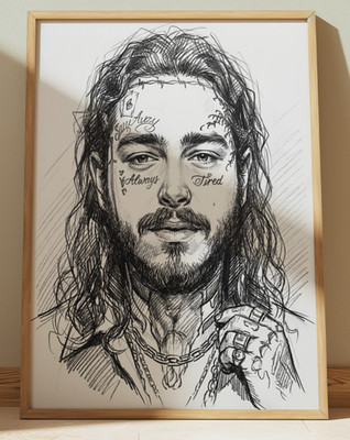 POST MALONE DRAWING PRINT PORTRAIT SKETCH 8" x 10" POST MALONE WALL ART ...
