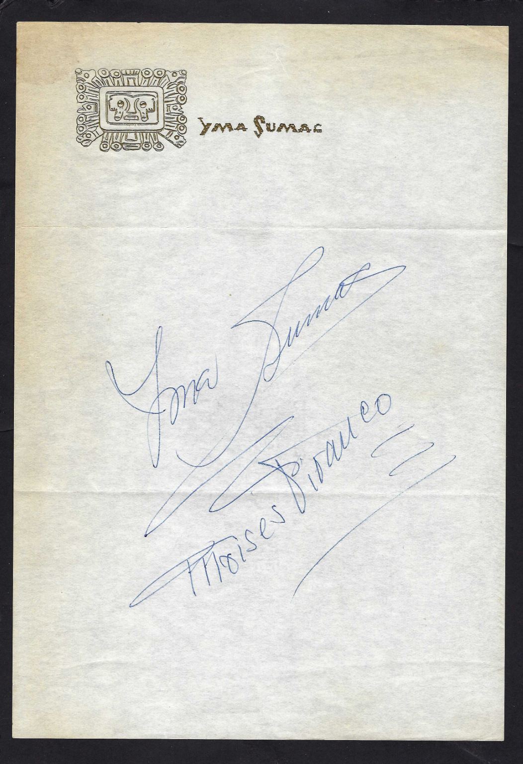 Yma Sumac & Moises Vivanco signed letterhead Peruvian-born entertainers ...