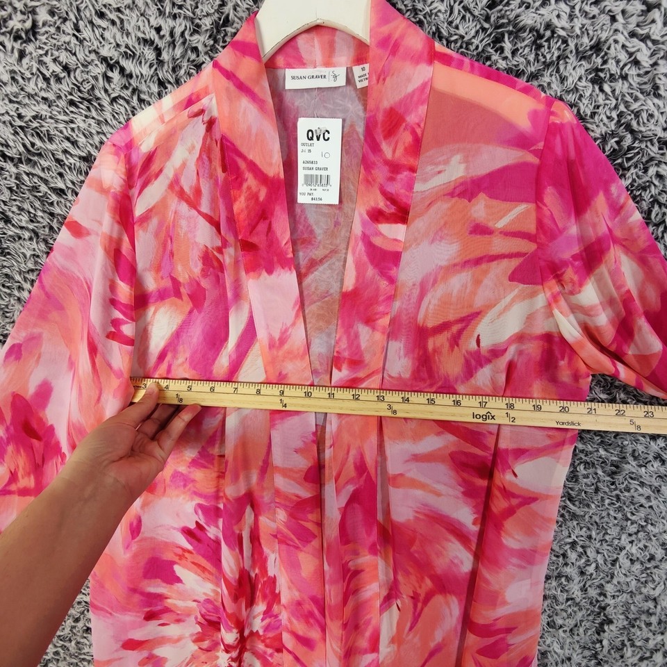 Susan Graver Womens Pink Floral Kimono Cardigan Top Size 10 Tropical ...