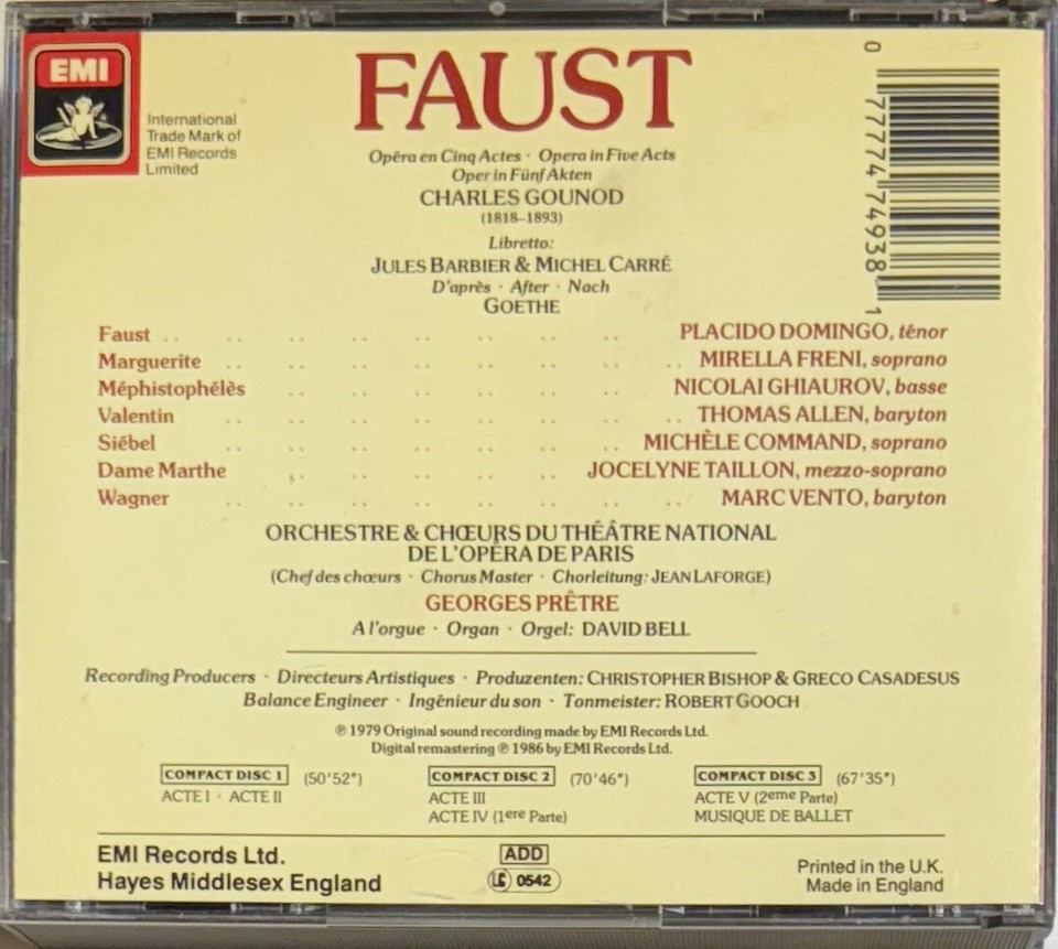 Charles Gounod: Faust (CD, Dec-1986, 3 Discs, EMI Music Distribution ...