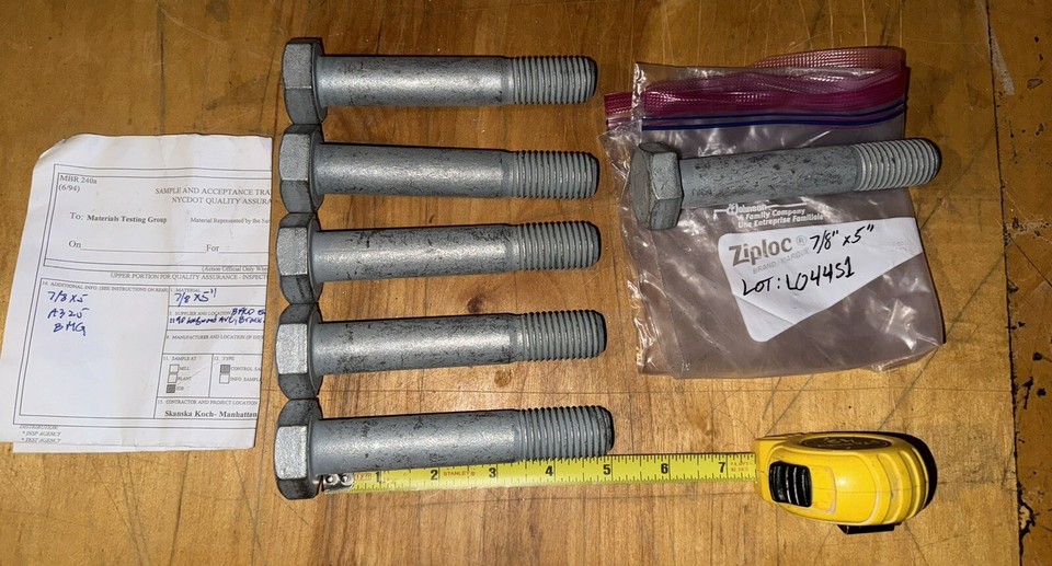 Grade A325 Structural Steel Hex Bolts Galvanized, 7/8” 3/4” 1” Lot 185 ...