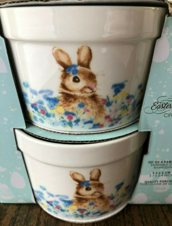 CIROA Set of 4 BUNNY RABBIT & FLOWERS Ramequins EASTER Tidbit Bowls ...