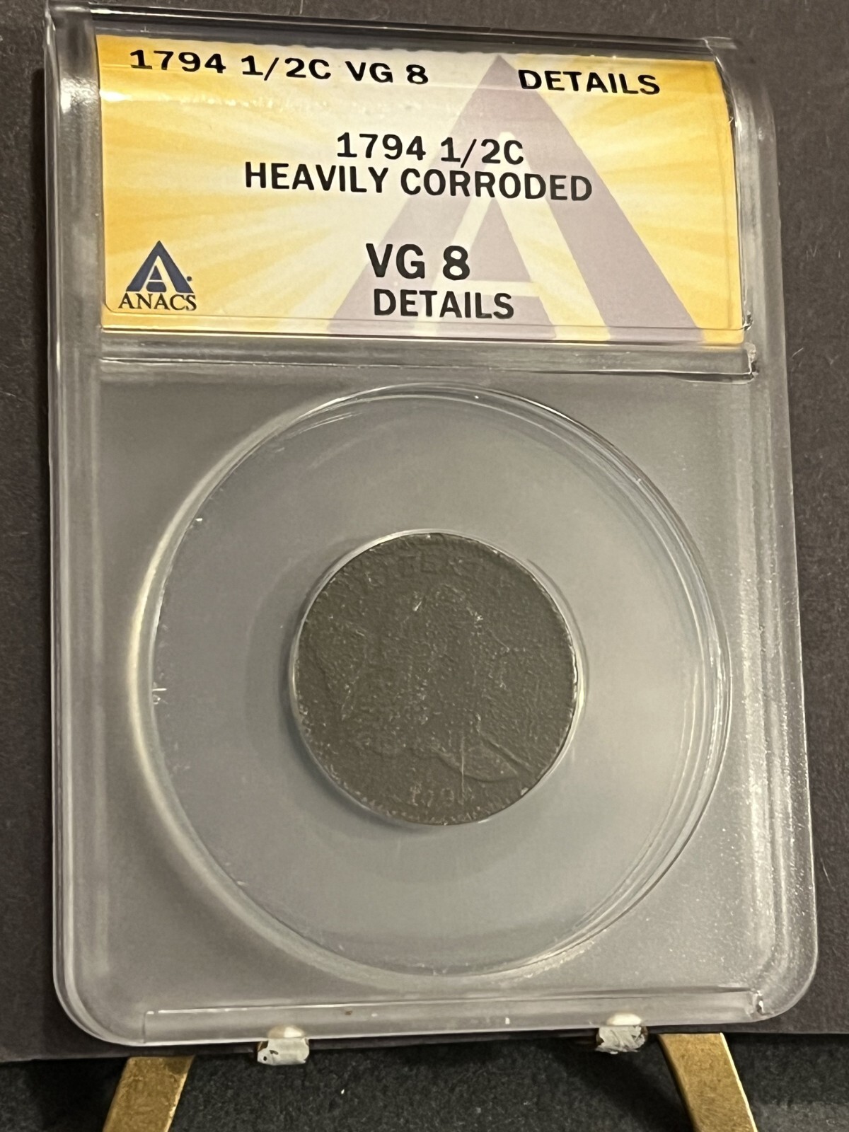 1794 Half Cent ANACS VG 8 details Heavily Corroded 1794 U.S. 1/2-Cent ...