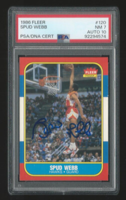 1986 Fleer Spud Webb Hawks #120 RC Rookie Signed Auto PSA 7 NM Auto 10 ...