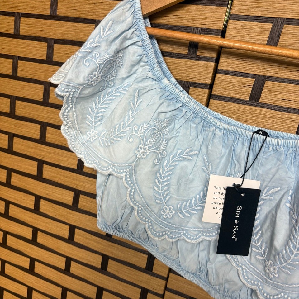 Sim & Sam Blue Chambray Crop Top Size XL | eBay