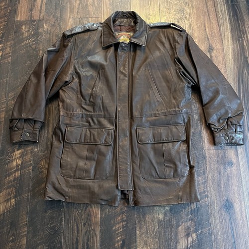 WILSONS ADVENTURE BOUND LEATHER JACKET MENS XL BROWN COLLARED FULL ZIP ...