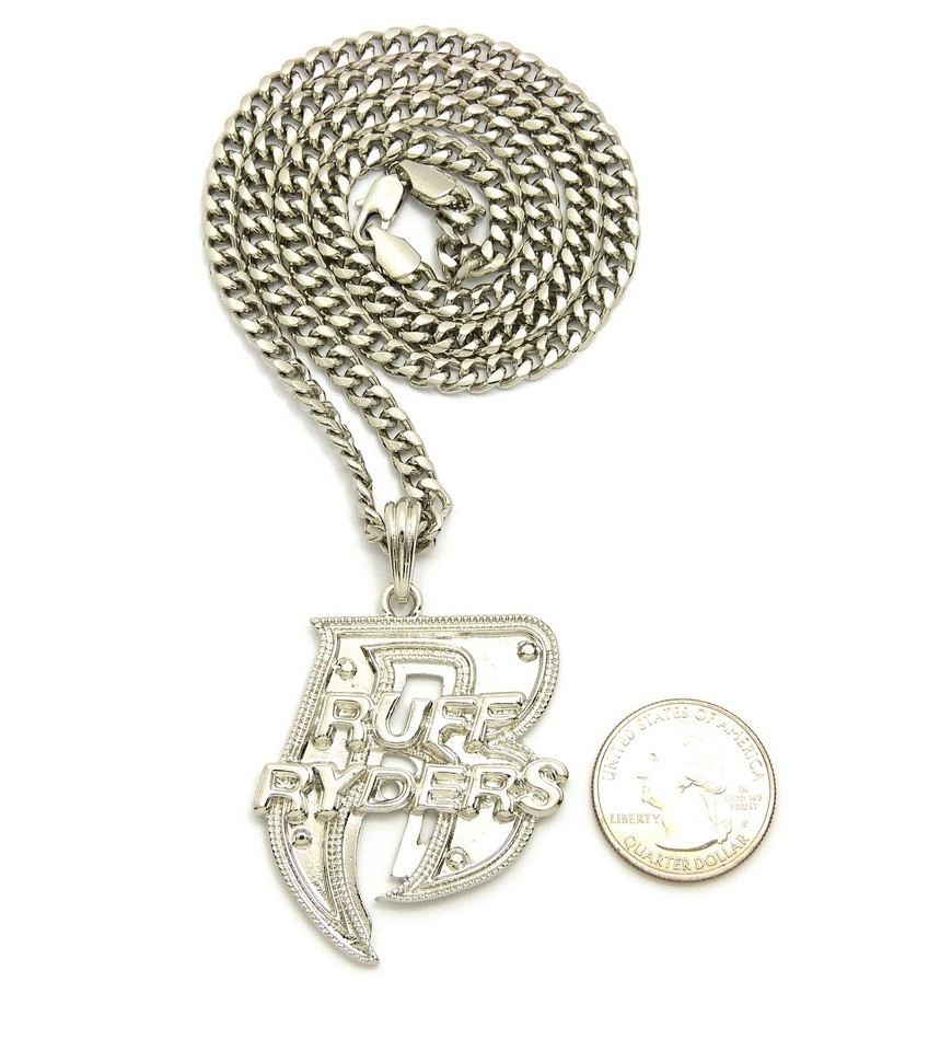 New Ruff Ryders 'R' Hip Hop Pendant & 24" Box/Cuban/Rope Chain Necklace ...
