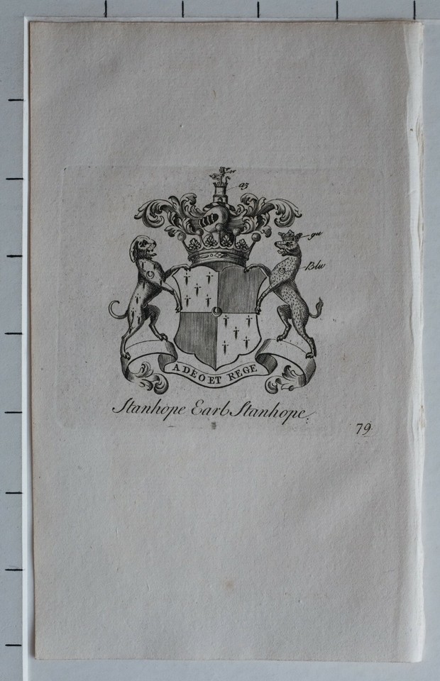 1756 ANTIQUE PRINT FAMILY CREST COAT OF ARMS STANHOPE EARL STANHOPE | eBay