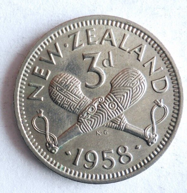 1958 NEW ZEALAND 3 PENCE - Excellent Coin - FREE SHIP - Zealand 3p Bin ...
