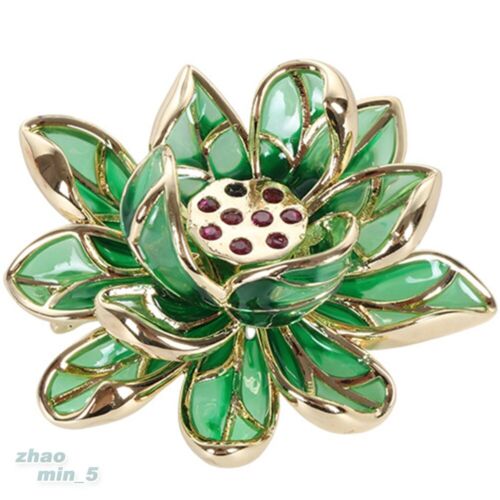 Vintage Enamel Lotus Flower Brooch Pin Crystal Rhinestone Brooches ...