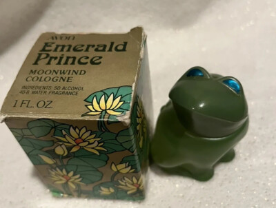 VINTAGE AVON EMERALD PRINCE MOONWIND GLASS FROG BOTTLE COLOGNE 50 ...