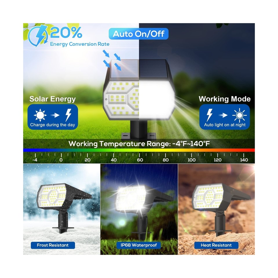 NYMPHY Solar Lights Outdoor Waterproof IP68, 56 LED 3 Lighting Modes ...