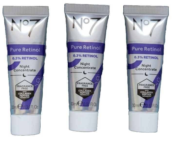 3 x No7 Mini Pure Retinol 0.3% Retinol Night Concentrate 10ml TRAVEL ...