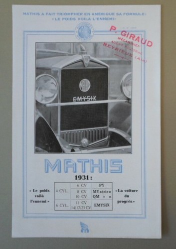 MATHIS CARS & TRUCKS orig 1931 Sales Brochure Depliant in French - 4 6 ...