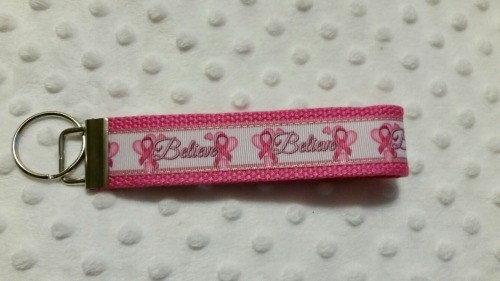 Believe Breast Cancer pink OR black key chain/key fob Makes a great ...