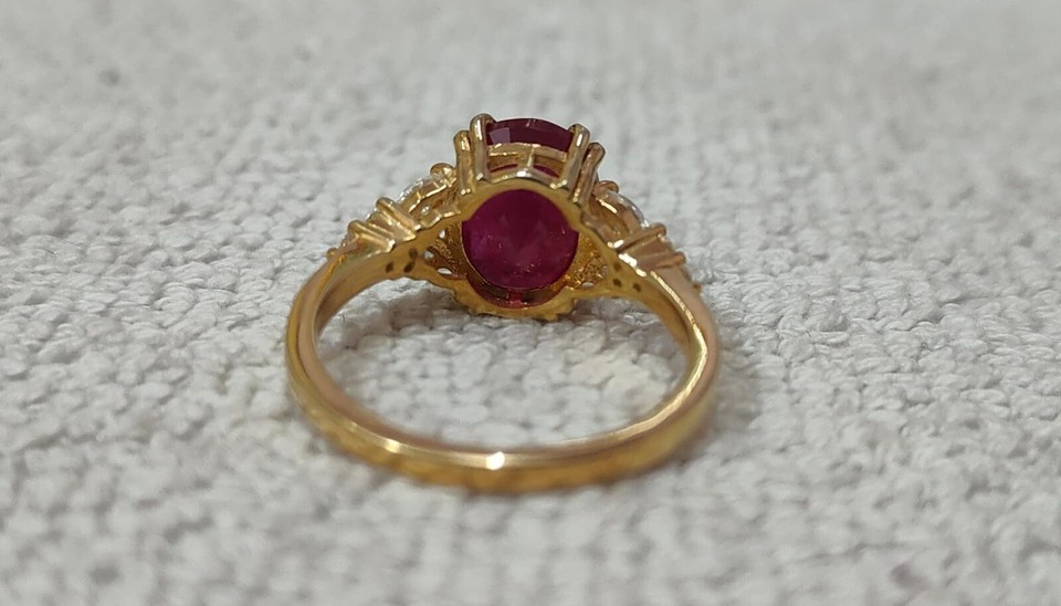 3.70 Carats Natural Red Ruby and Diamonds Women Ring 14k Yellow Gold ...