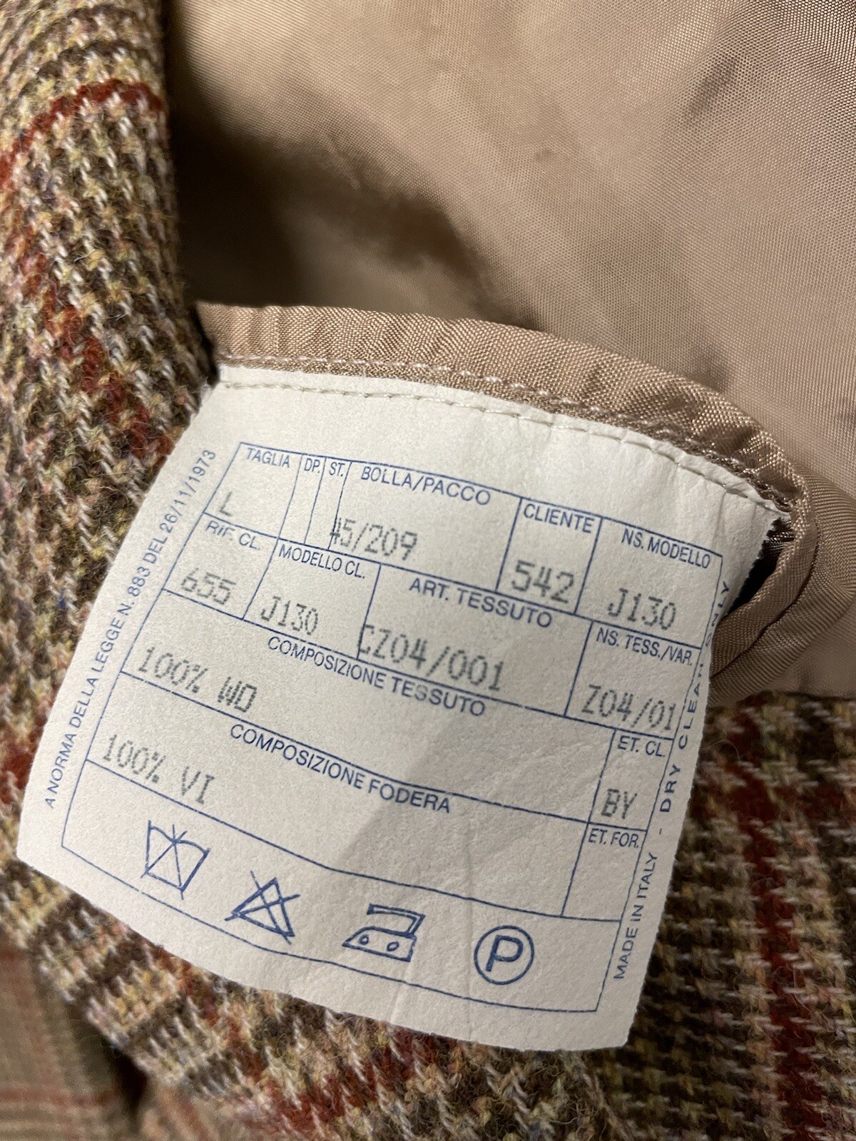 Faconnable Made in Italy Vintage Leather Trim Wool Check Tweed 3-Button ...