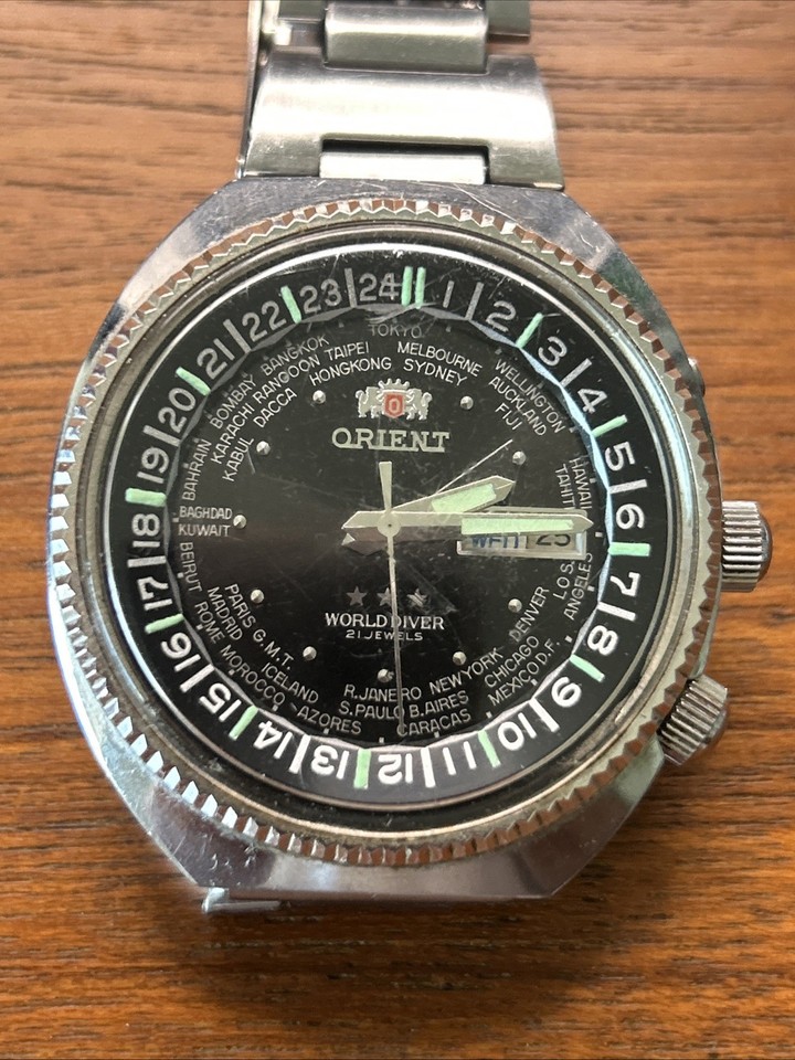 RARE Vintage Orient WORLD Time Diver Sea World Orient WD Automatic ...