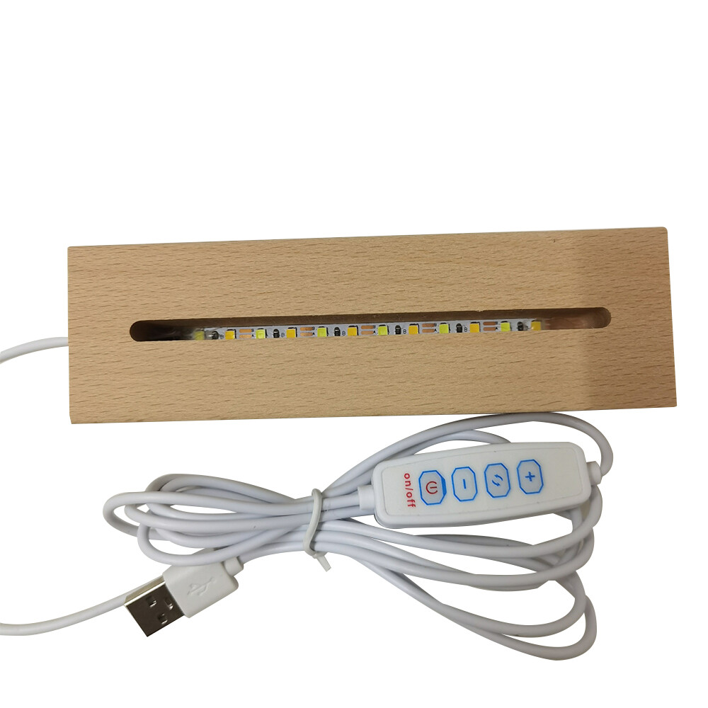LED Light Display Base Wood Stand Rectangle USB Lamp Resin Craft Holder ...