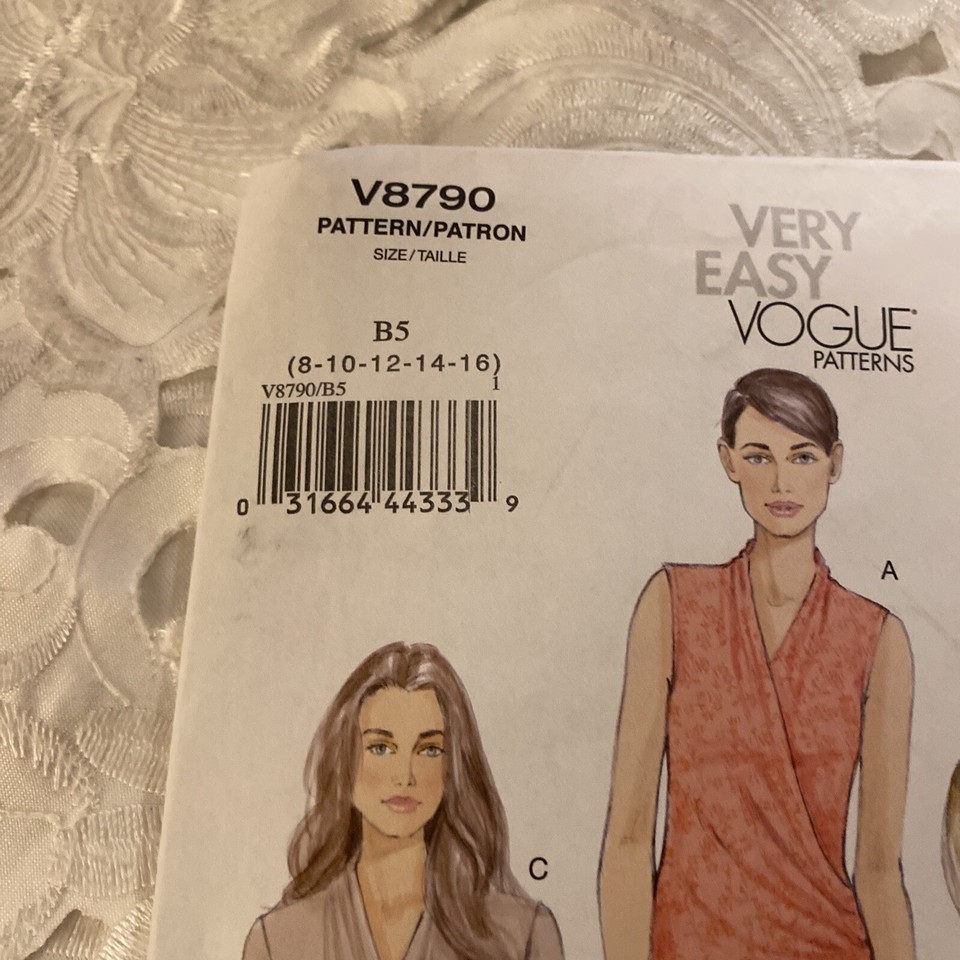 Vogue Very Easy Pattern 8790 Women’s Pullover Mock Wrap Top, 2 Views Sz ...