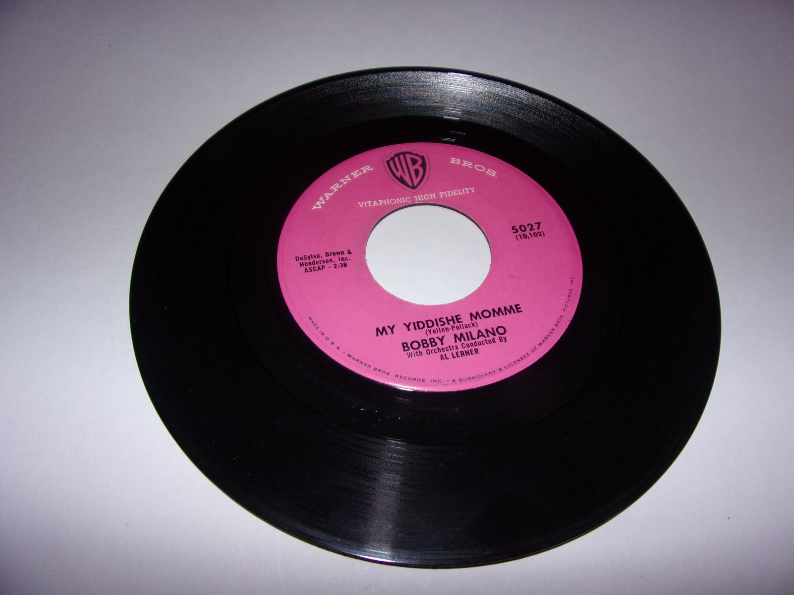 Bobby Milano: Water Under The Bridge / My Yiddishe Momme / 45 Rpm ...