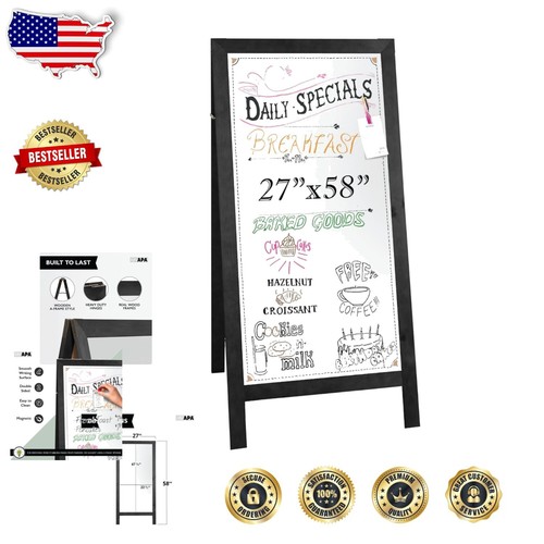 Elegant Wooden A-Frame Menu Board 27x58 - Magnetic Sidewalk Sign for ...