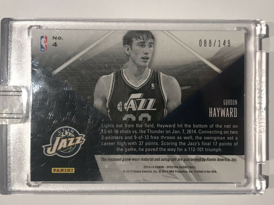 Gordon Hayward 2013 2014 Panini Spectra Spectacular Autographed Card 88/149 | eBay