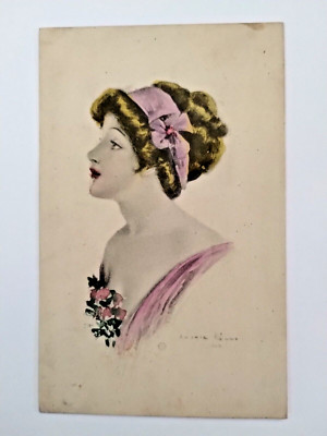 Gunn Artist Signed Lovely Woman Hair Pink Ribbon Colorized DB Postcard ...